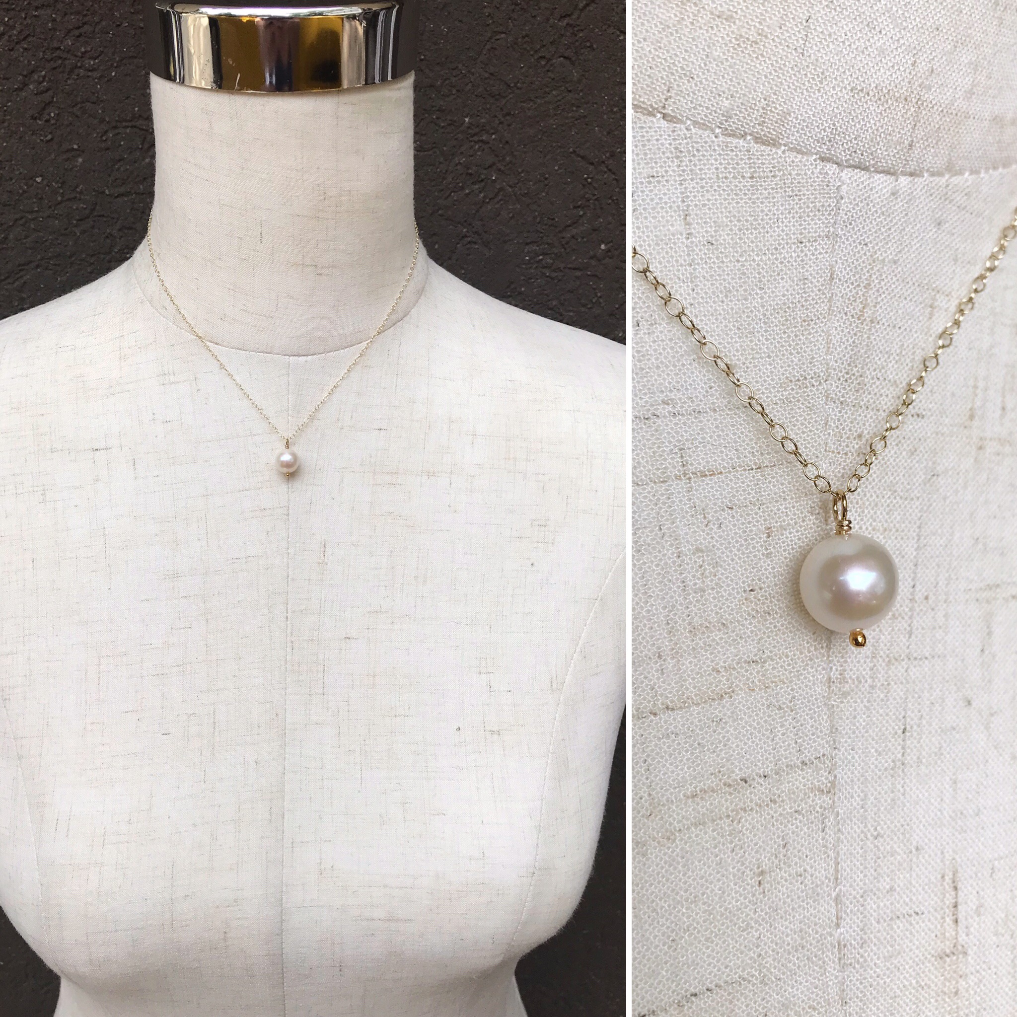 Single Pearl Pendant Necklace / 14k Yellow Gold Filled / Ivory White ...
