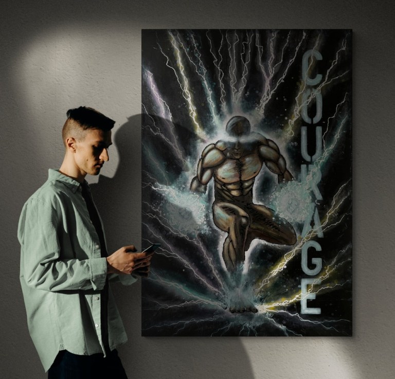 Courage Original Art By Artist Rafi Perez Mixed Medium On Canvas 51X35